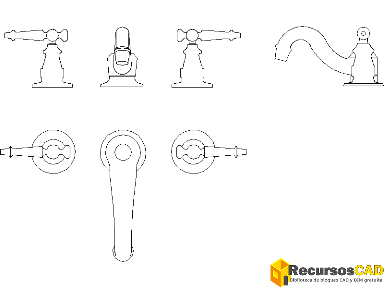 Bloques AutoCAD DWG de Grifos de Ducha y Baño - RecursosCAD