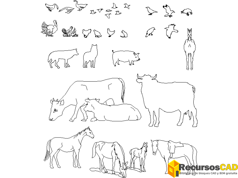 Pack de bloques AutoCAD de animales DWG gratis