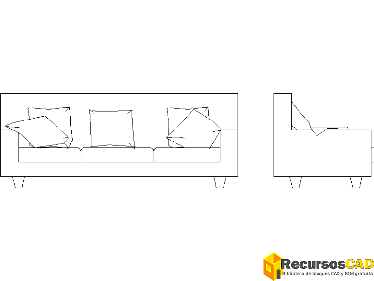 Bloques AutoCAD de sofás en planta y alzado dwg CAD blocks - RecursosCAD