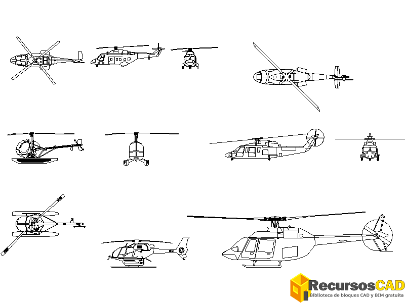 Bloques DWG de Helicópteros en Vista Superior y Alzado para AutoCAD ...