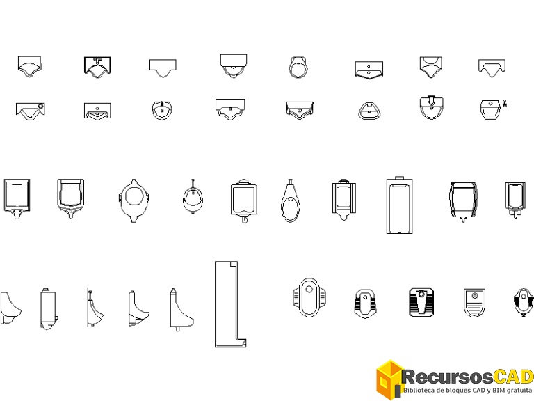 Bloques CAD: Completa colección de sanitarios en DWG - RecursosCAD