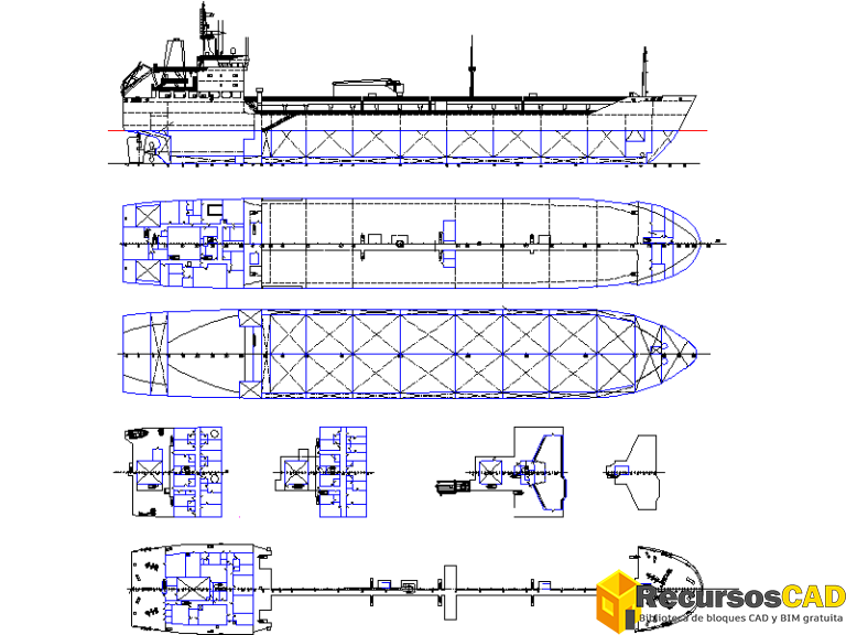 Bloques DWG de Buque de Carga, Barcos y Submarinos para AutoCAD Gratis - RecursosCAD