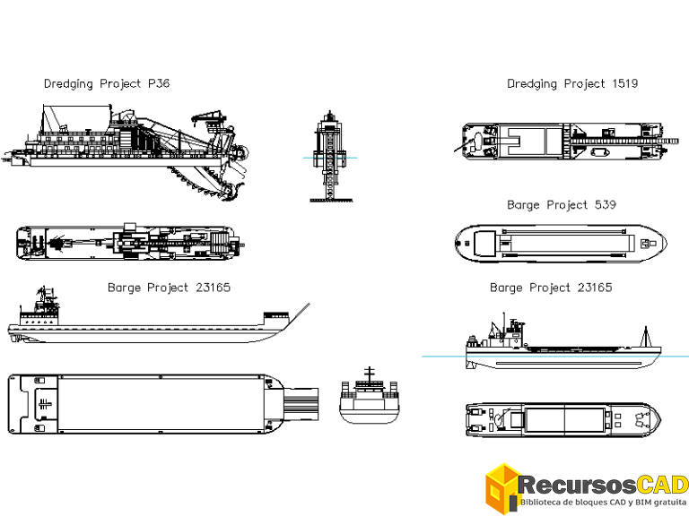Bloques DWG de Buque de Carga, Barcos y Submarinos para AutoCAD Gratis - RecursosCAD