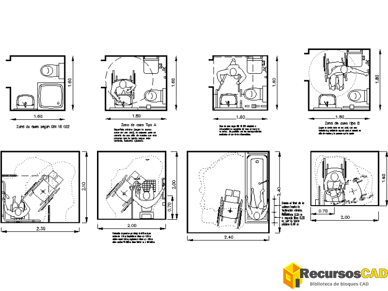 Bloques CAD para baños para discapacitados - RecursosCAD