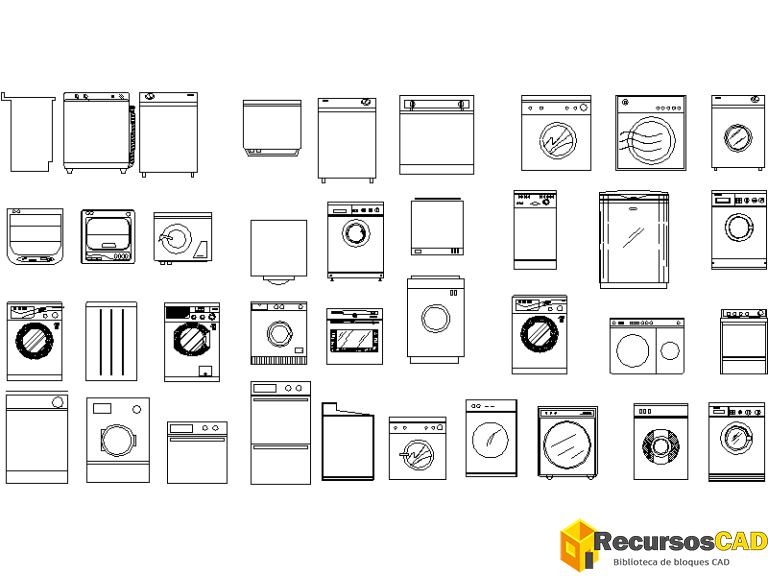 Bloques AutoCAD de lavadoras, secadoras DWG - RecursosCAD