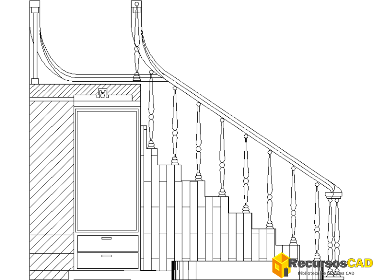 Bloques CAD: Escaleras escaleras dos tramos en U en planta - RecursosCAD