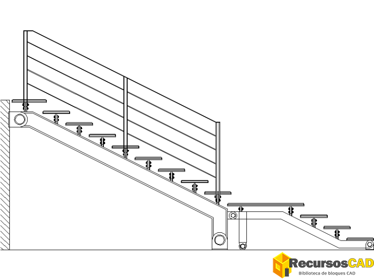 Bloques CAD: Escaleras en U con descansillo vista en planta - RecursosCAD
