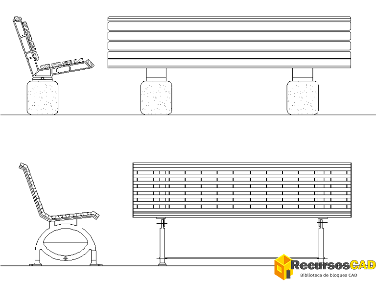 Bloques DWG Mobiliario Urbano Banco de Calle o Exterior 2D Gratis ...