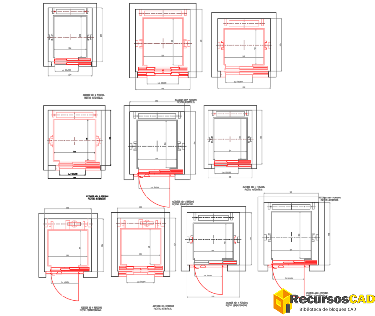 Bloques DWG de Ascensores Gratis: Modelos en Planta con Dimensiones por ...