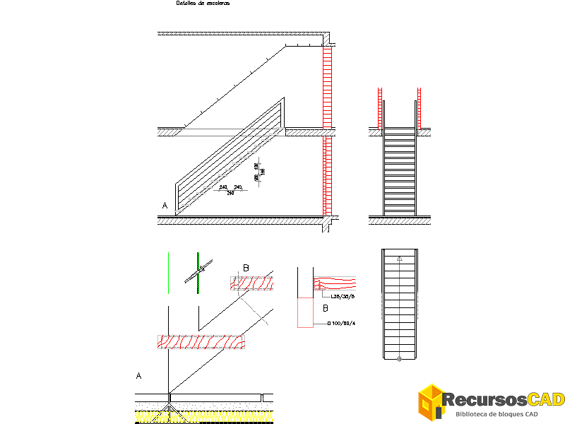 Descarga Bloques DWG: Desarrollo de Detalles de Escaleras en Plantas y ...