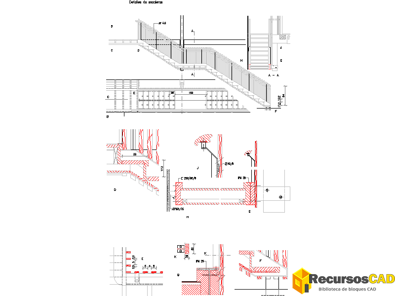 Descarga Bloques DWG: Desarrollo de Detalles de Escaleras en Plantas y ...