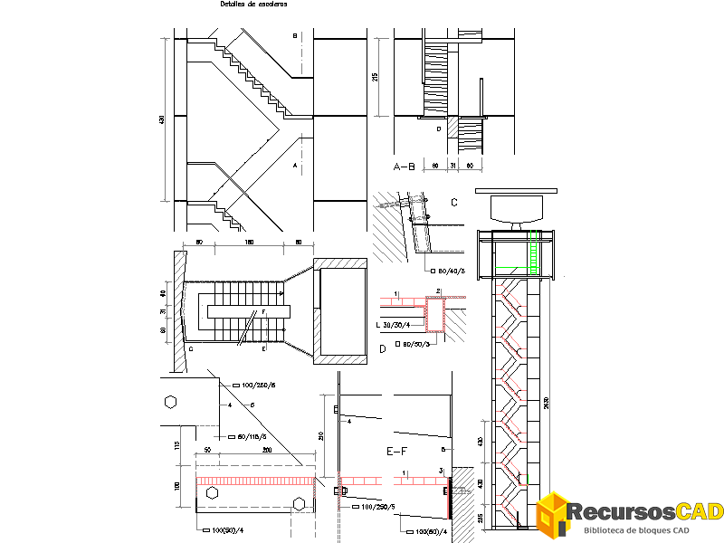 Descarga Bloques DWG: Desarrollo de Detalles de Escaleras en Plantas y ...