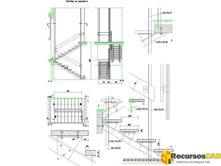 Descarga Bloques DWG: Desarrollo de Detalles de Escaleras en Plantas y ...