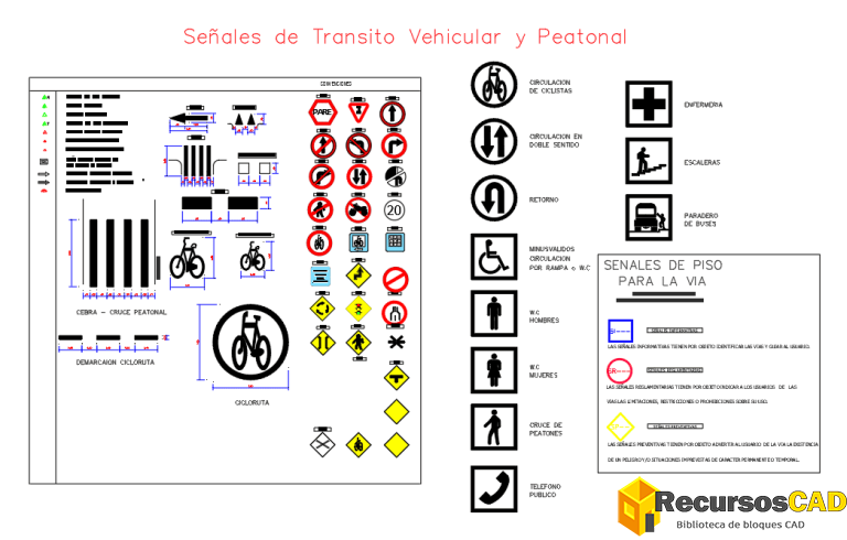 Bloques Dwg De Señales De Tránsito Vehicular Y Peatonal Para Autocad 2d