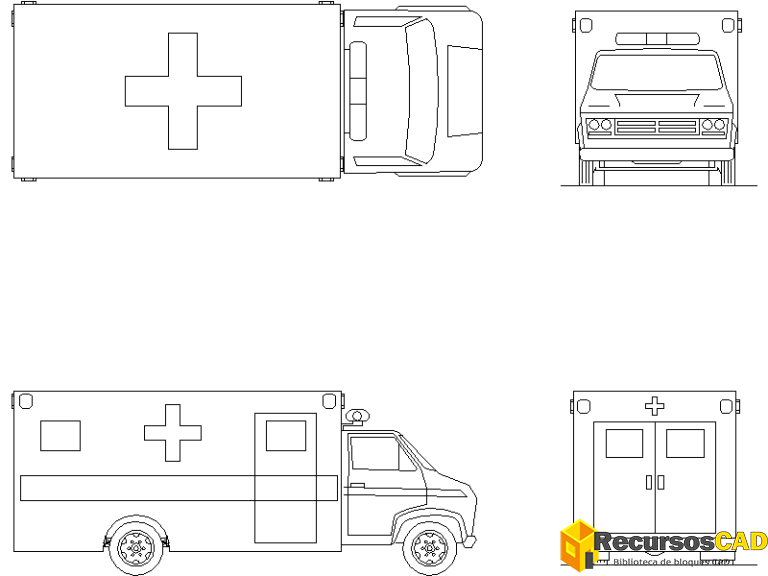 Bloques DWG de Ambulancia para AutoCAD 2D en Vistas Frontal, Lateral y ...