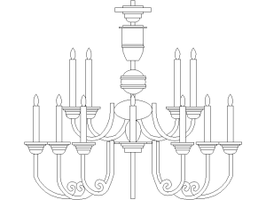 Bloque CAD de candelabro con velas e iluminación super...