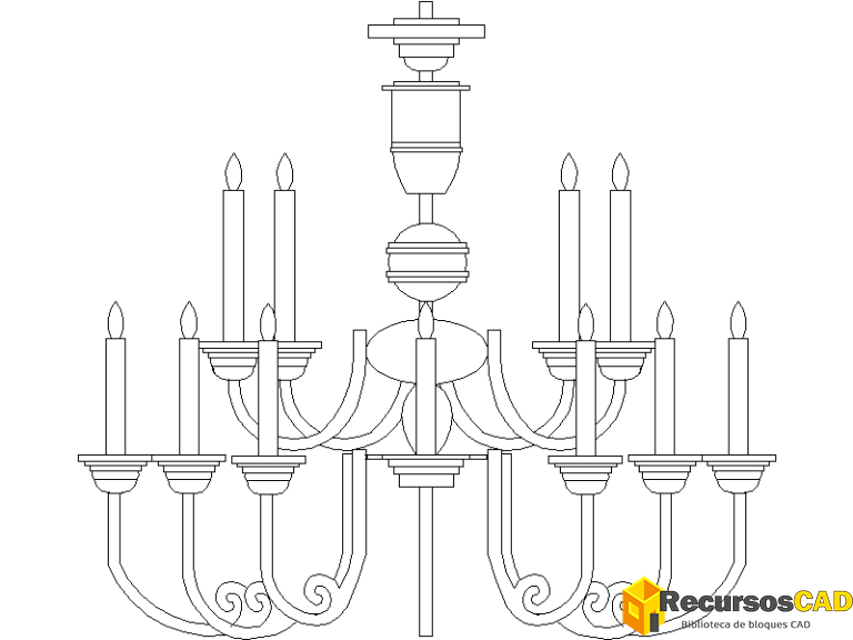 Bloque CAD de candelabro con velas e iluminación super...