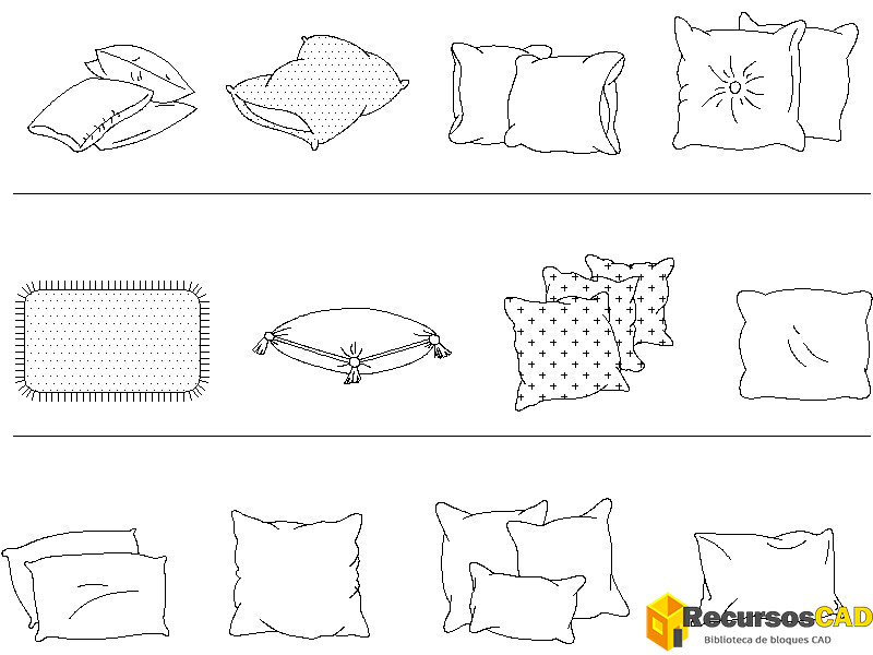 Bloques DWG de Cojines y Almohadas de Diferentes Tamaños para AutoCAD ...
