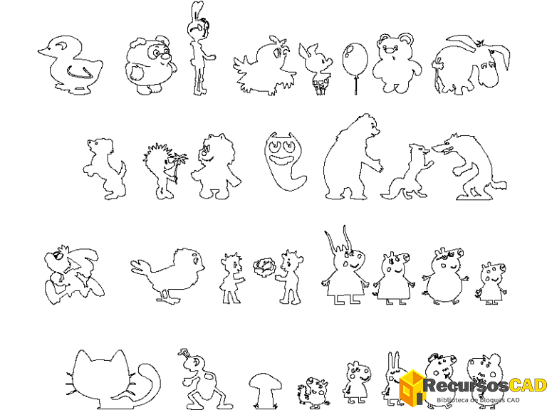 Bloques DWG Gratis: Peppa Pig y Animales de Dibujos Animados para ...
