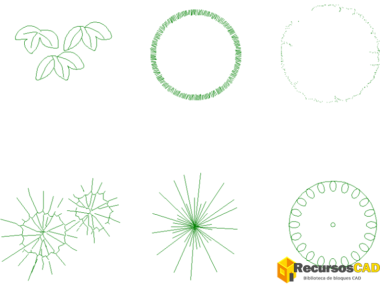 Bloques AutoCAD DWG: Arbustos y plantas verdes en 2D gratis - RecursosCAD