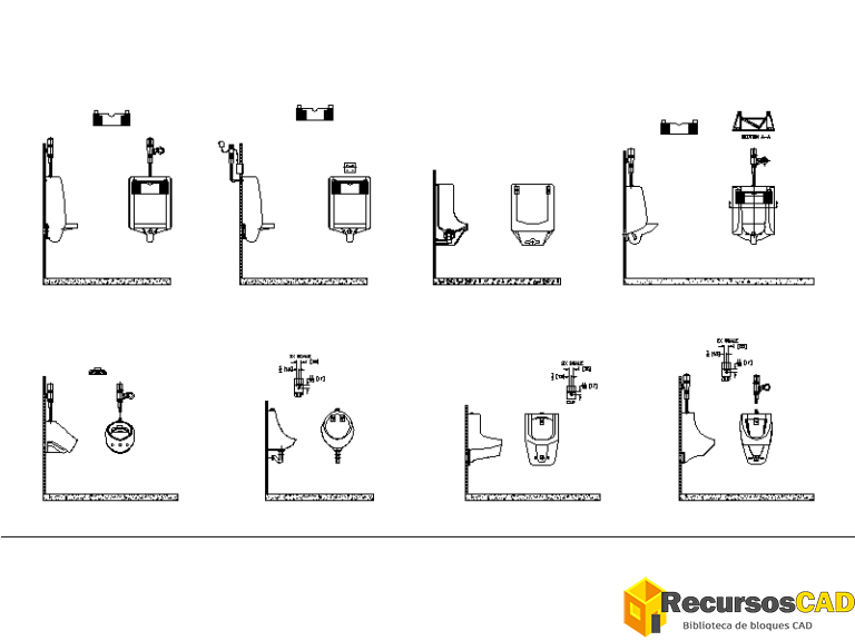 Bloques CAD: Completa colección de sanitarios en DWG - RecursosCAD