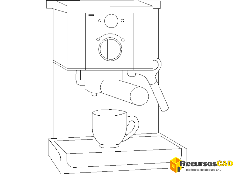 Bloques AutoCAD DWG de cafetera casera en 2D y 3D - RecursosCAD