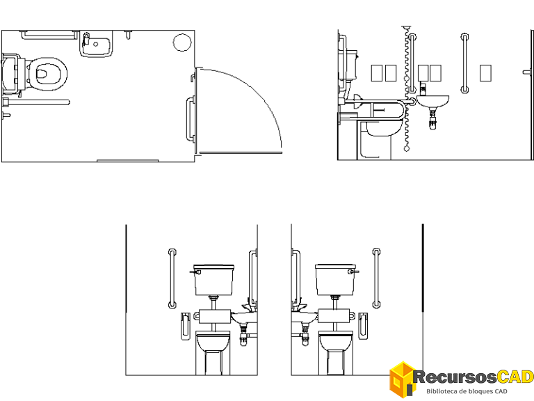 Proyecto de módulo sanitario AutoCAD DWG con cortes y planta